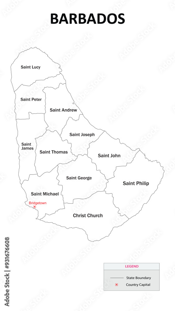 Barbados Map. State and district map of Barbados. Administrative map of ...