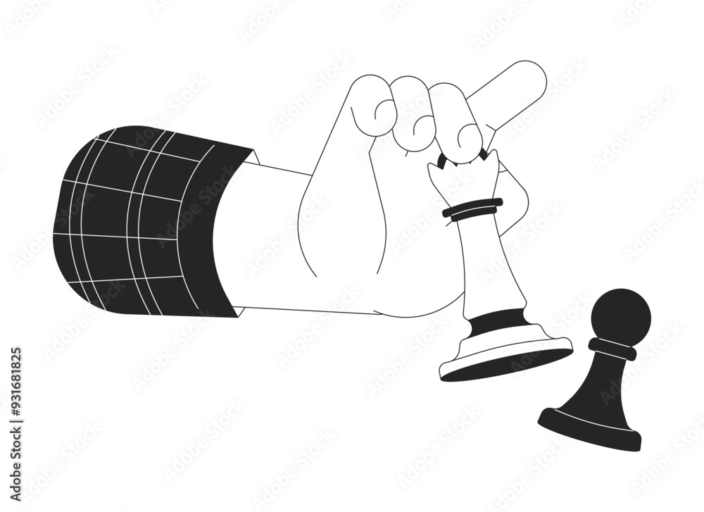 Queen chess piece defeating pawn cartoon human hand outline ...
