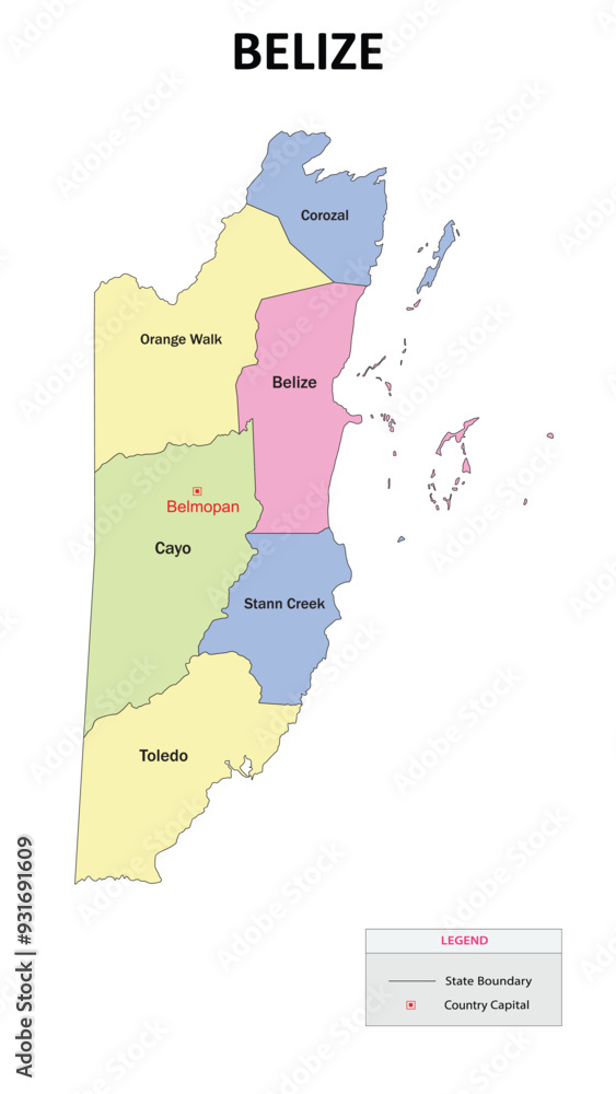 Belize Map. State map of Belize. State map of Belize in colour with ...
