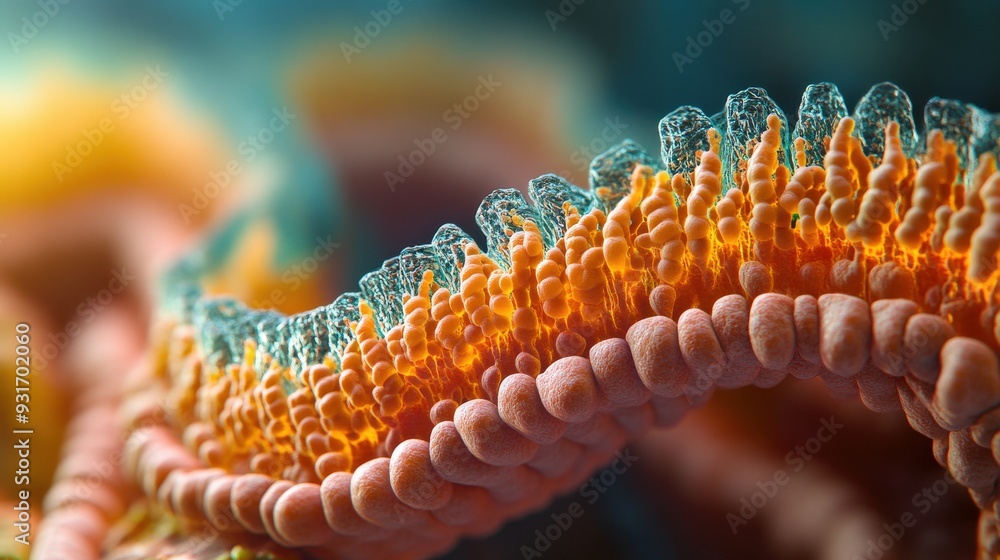 A cross section revealing the complex textures and colors of coral ...