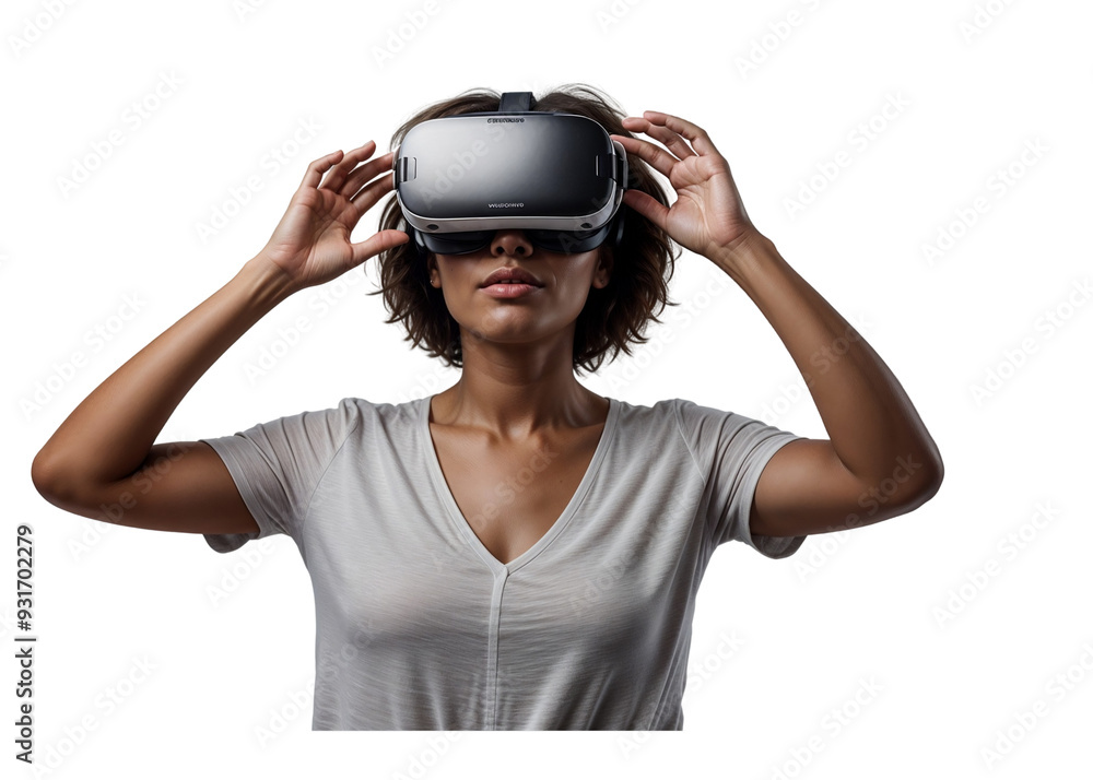 Immersive Virtual Reality Experience - Woman Wearing VR Headset in PNG Image Stock Photo | Adobe ...