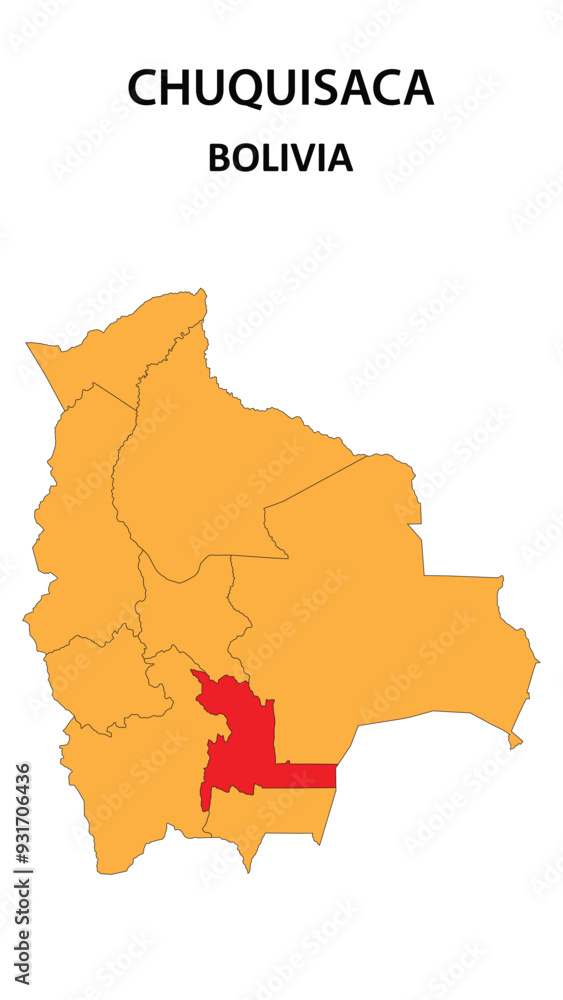 Chuquisaca Map is highlighted on the Bolivia map with detailed state and region outlines. Stock ...
