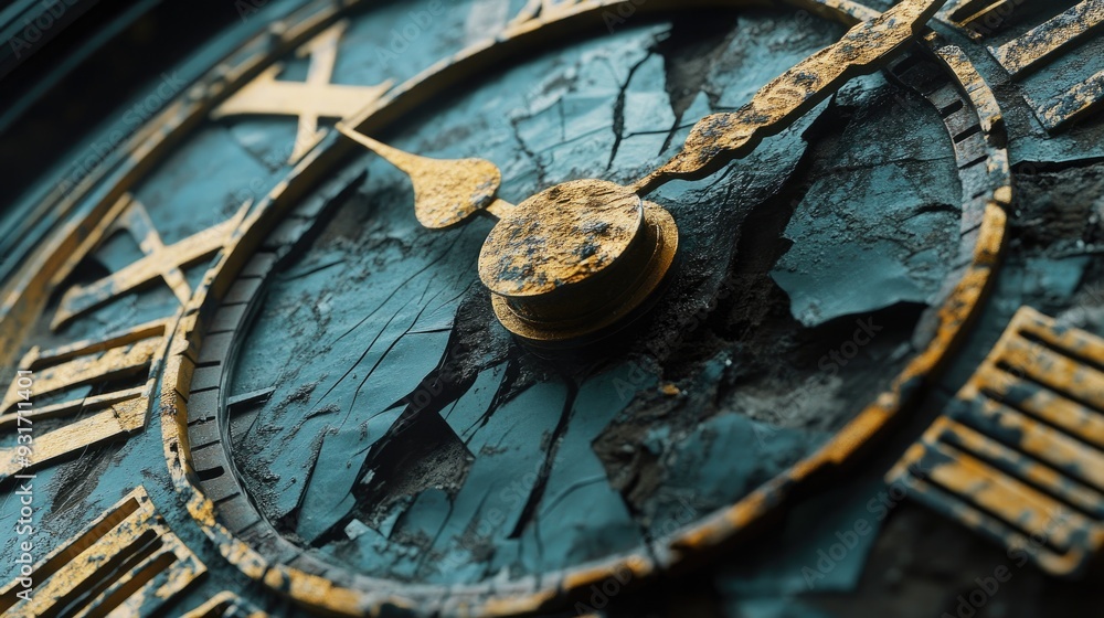 A cracked alarm clock face with time slipping away, representing the ...