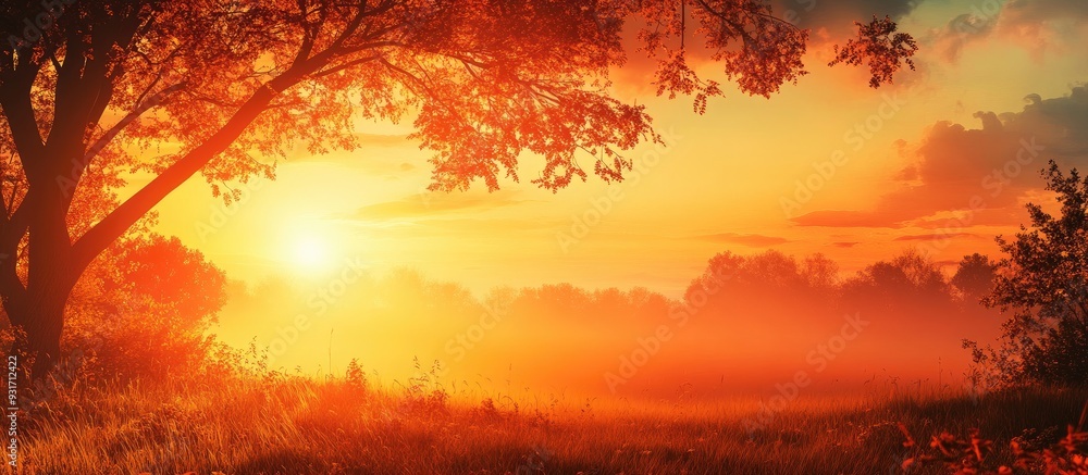 Beauty of the sunset blending with trees. with copy space image. Place ...