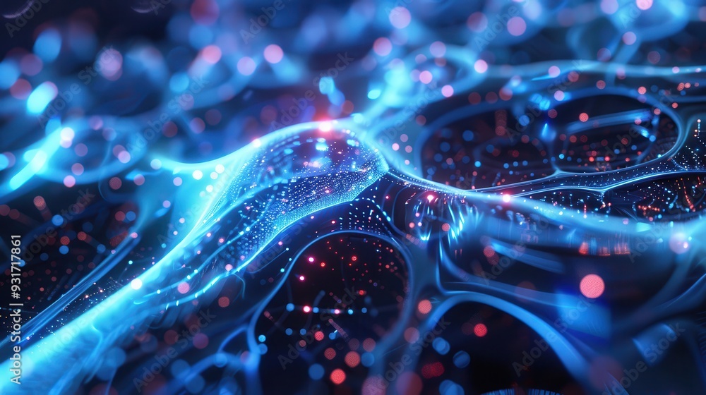 Neural Metropolis, explore a vivid blue cityscape representing neuron ...