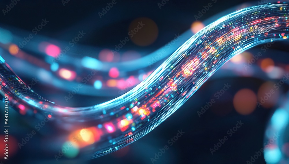 Detailed Fiber-Optic Cable with Vibrant Colors and Lights in an Ultra ...