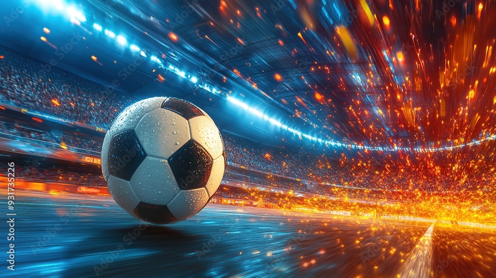 Magic effect of fast soccer ball speed in fire and red light at night ...
