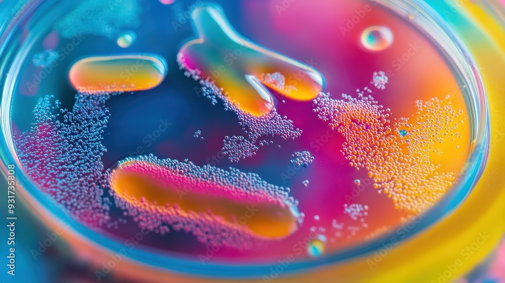 Bacterial colonies develop in a petri dish, exhibiting a range of ...