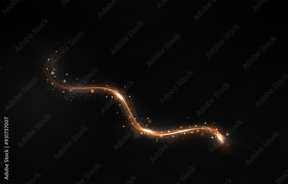 Gold curved light line, rope, tape. Smooth festive gold line png with ...