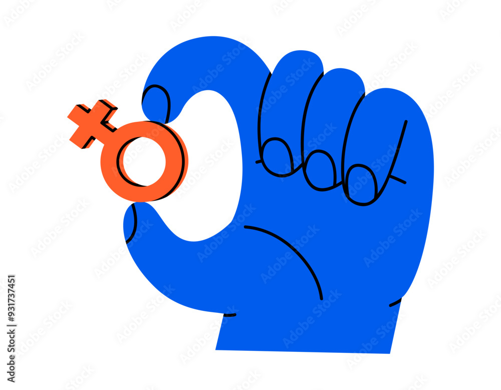 Hand drawn cute cartoon illustration female gender sign in hand. Flat ...