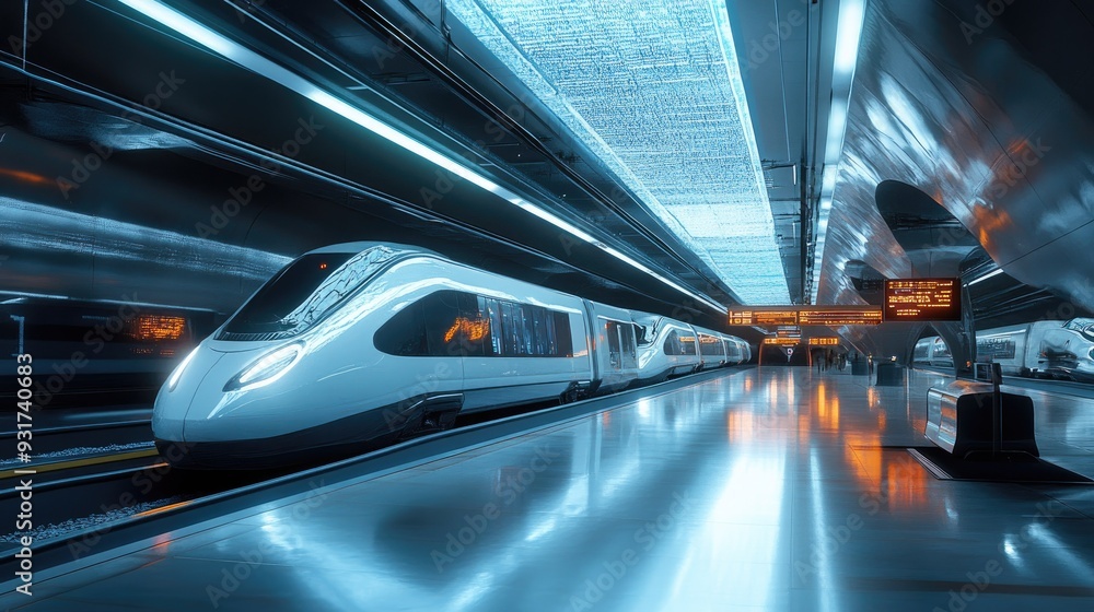 A futuristic train station with advanced ticketing systems, holographic ...