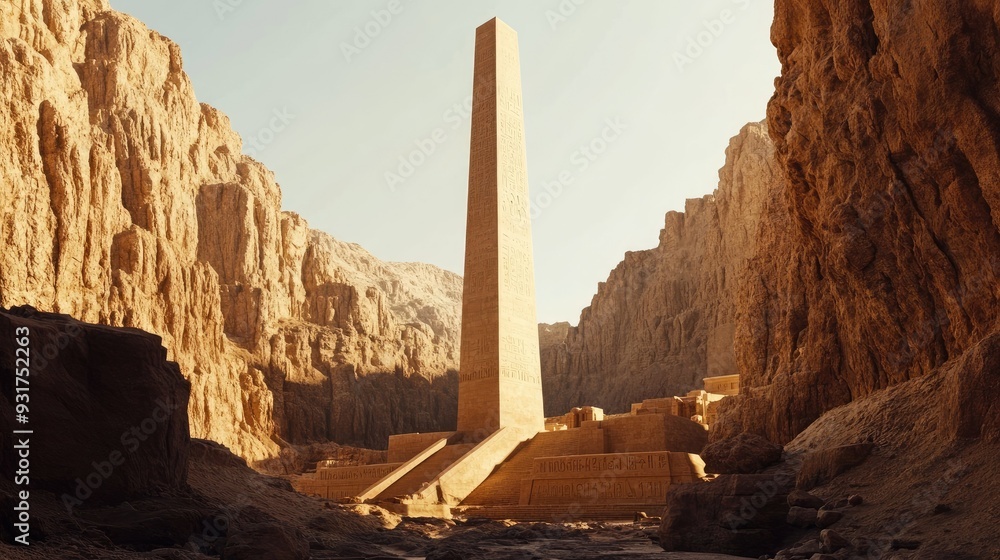 The towering obelisk of Hatshepsut's temple against a backdrop of ...