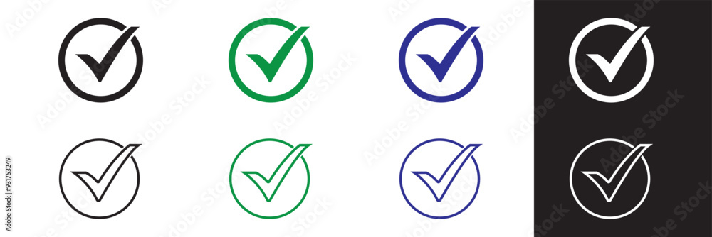 Four color tick. Green, white, blue, and black check mark. Tick symbol ...