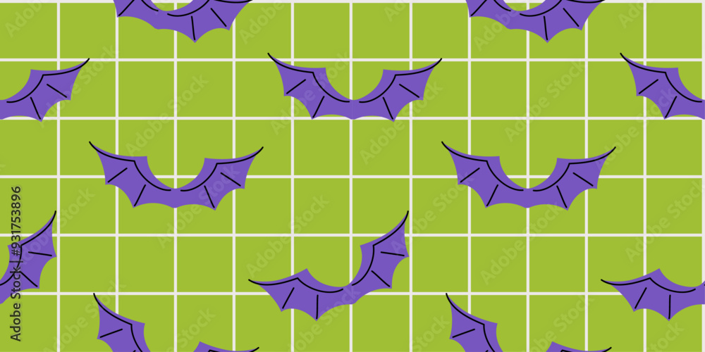 Seamless checkered pattern of flying violet bats silhouettes on green ...