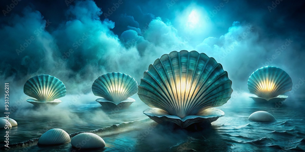 haunting surreal image of giant scallop and mollusk shells emerging ...