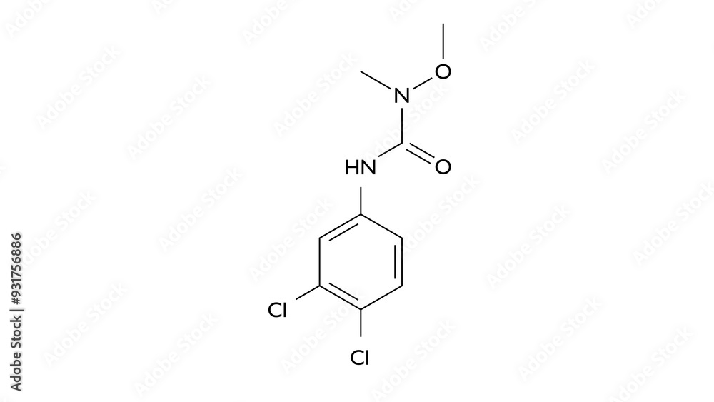 linuron molecule, structural chemical formula, ball-and-stick model ...