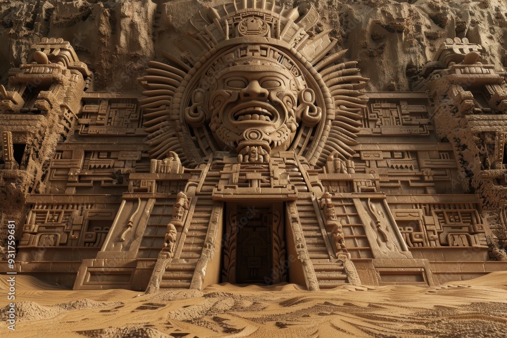 Ancient Mayan Temple Entrance: A majestic, weathered stone temple ...