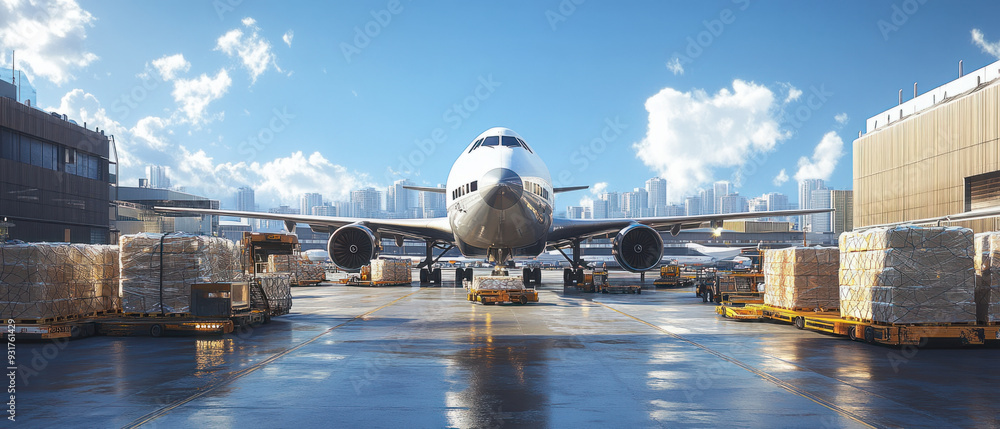 airfreight logistic, A cargo plane with pallets of goods being loaded ...