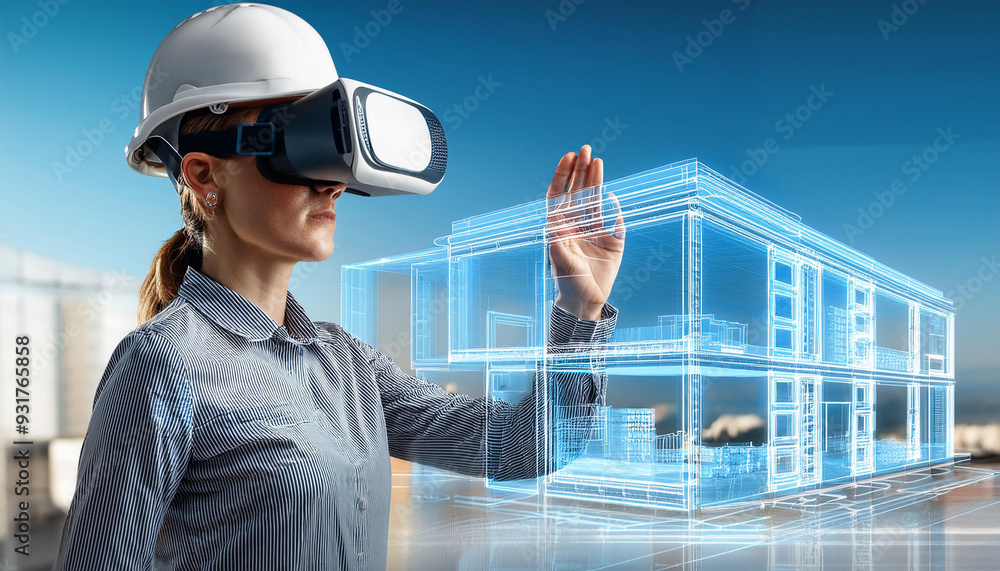 Asian Woman Architect or Engineer Wearing VR Headset for Designing ...