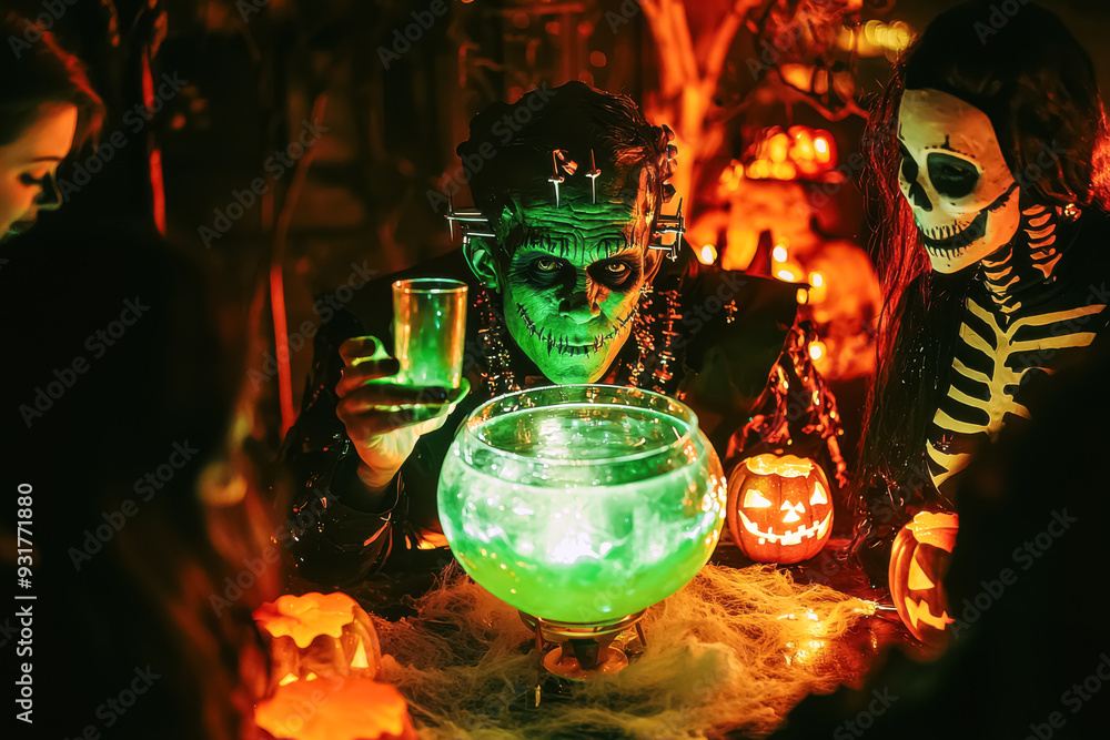 Spooky Halloween Punch Bowl and Festive Monsters A Halloween gathering ...