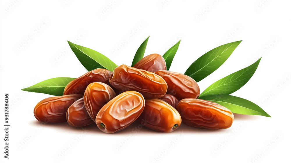 Big dates isolated on a white background. Includes a heap of dry date ...