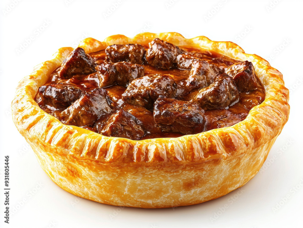 Delicious homemade beef pie with tender meat chunks in rich gravy and ...