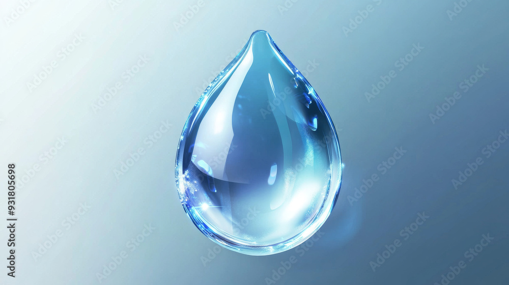 Clear water drop on a transparent grey background. Illustration of a ...