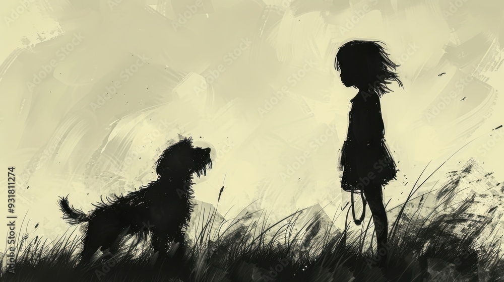 A hand-painted pencil sketch featuring a minimalist stick figure style ...