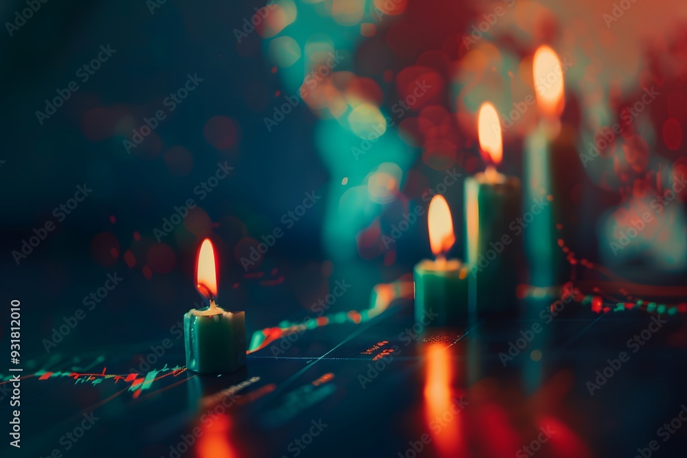 A stock market candlestick chart with green and red candles on a black ...