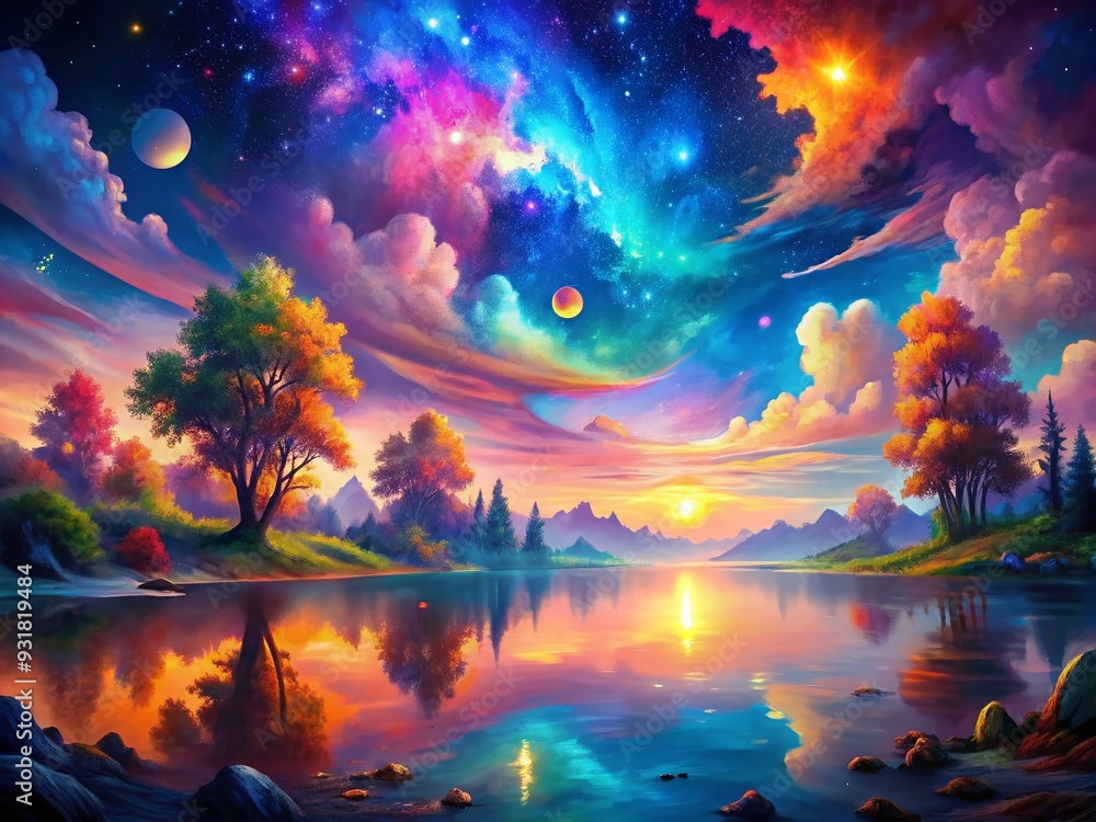Chromatic Nightfall Fantasy: Vibrant hues, ethereal glows, abstract ...
