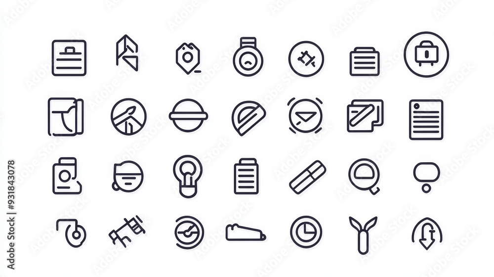 Vector set of thin line mini icons, featuring simple outlines on a ...