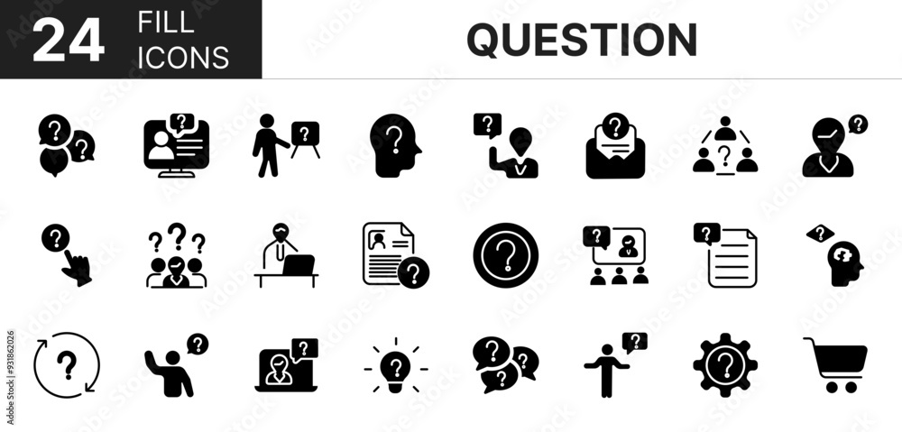Collection of 24 question fill icons featuring editable strokes. These ...