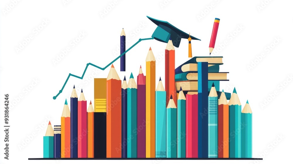 Colorful infographic of a growing graph of student success, with books ...