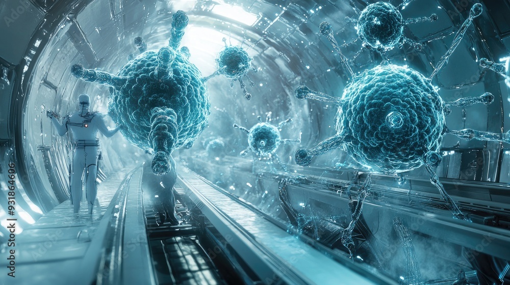 Futuristic human healthcare with nanotechnology, showing nanobots ...