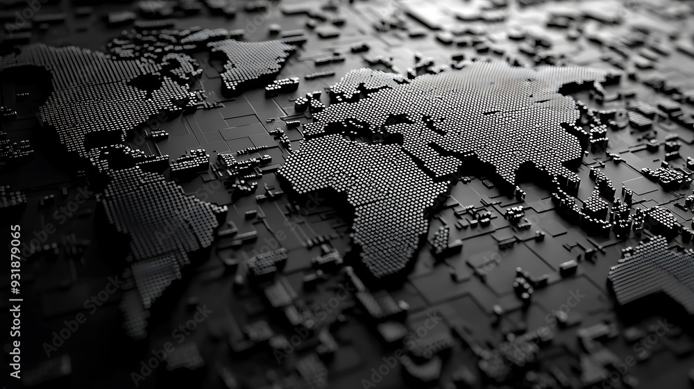 A 3D abstract world map render combines global network concepts with ...