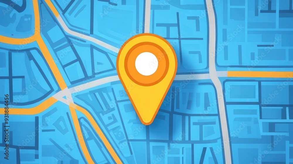 Map Pin Icon, a flat design illustration of a pinned location on a street map, featuring vibrant ...