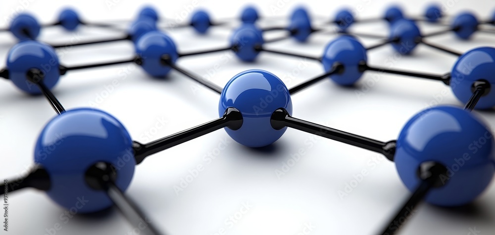 Blue Spheres Connected by Black Rods A CloseUp Perspective of a Network ...