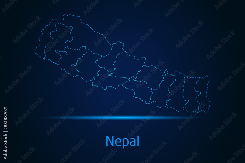 Abstract High Detailed Glow Blue Map on Dark Background of Map of Nepal ...