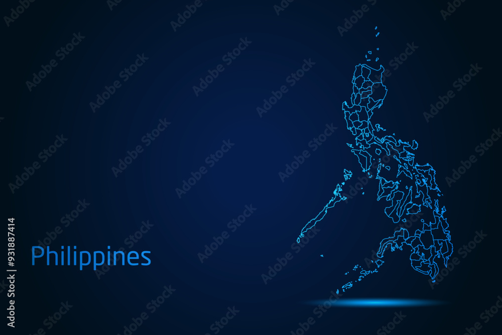 Vetor de Abstract High Detailed Glow Blue Map on Dark Background of Map ...