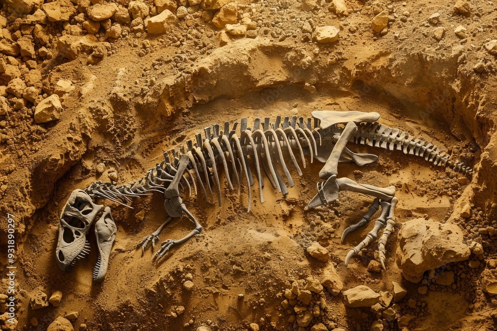 Dinosaur skeleton unearthed from the ground during excavation process ...