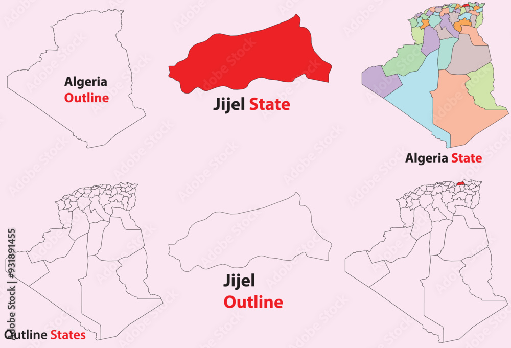 Jijel map vector of Algeria, Jijel line map, Jijel with city map, Jijel ...