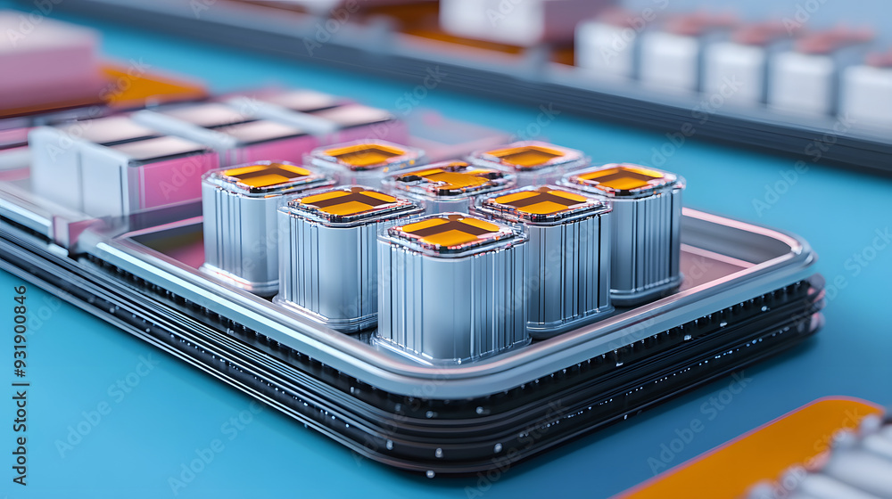 Electric lithium ion batteries assembly, manufacturing process Stock ...