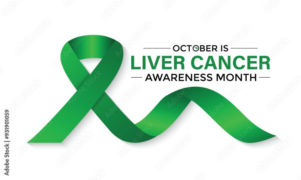 Liver cancer awareness month. Realistic Emerald Green Color Ribbon ...