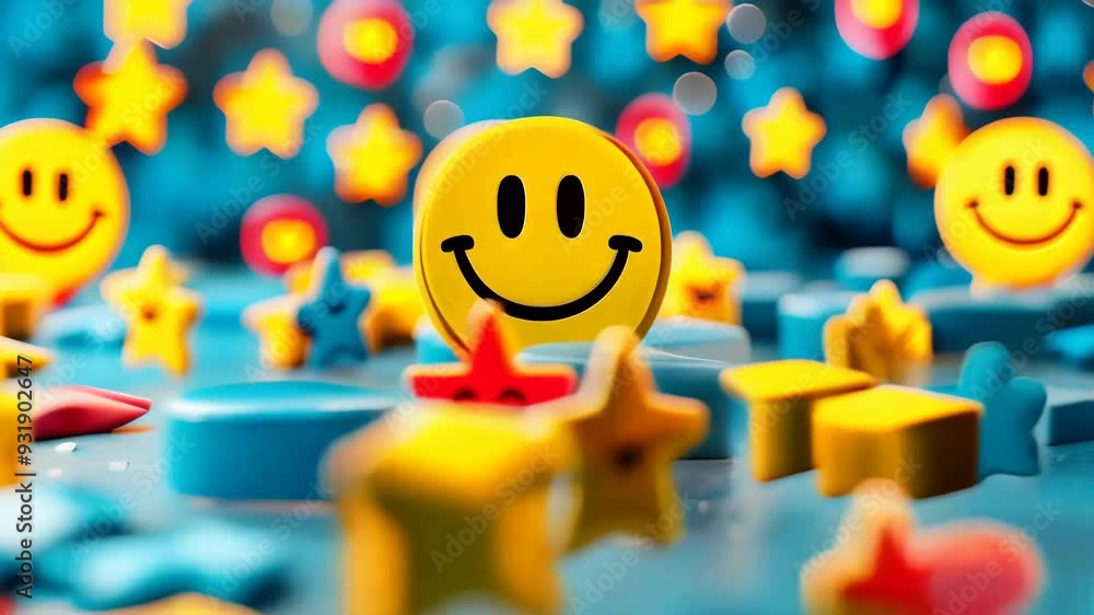 Smiley Face With Positive Symbols Including Thumbs-Up, Stars, Happy ...