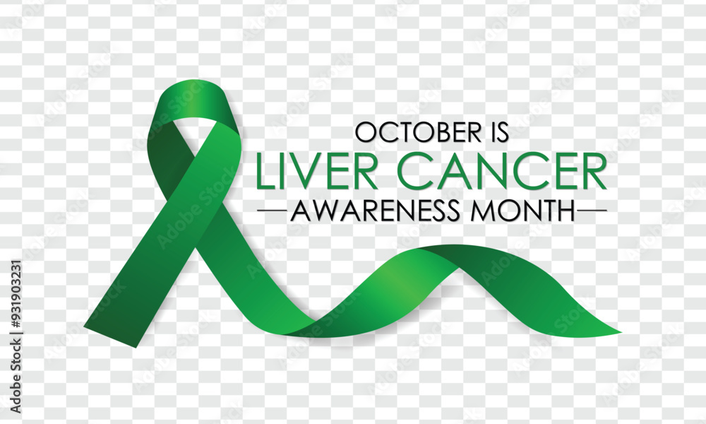 Liver cancer awareness month. Realistic Emerald Green Color Ribbon ...