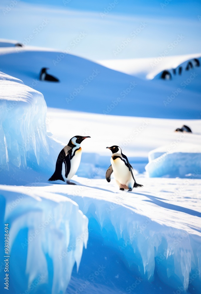 playful penguins sliding joyfully sparkling winter wonderland snow ...