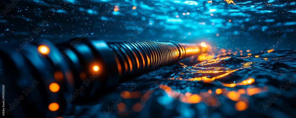 3D rendering of a submarine fiber-optic cable extending across the ...