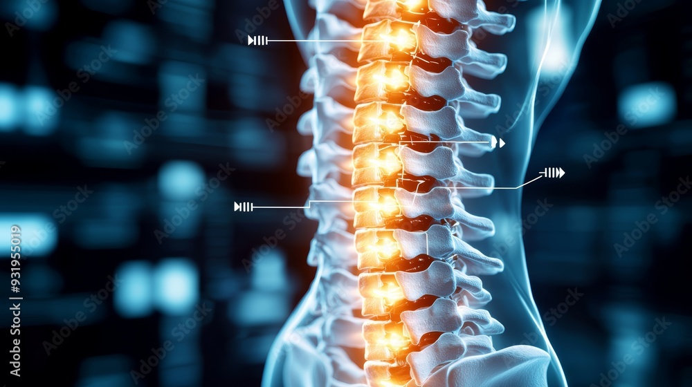 High-resolution medical diagram highlighting the lumbar spine s ...