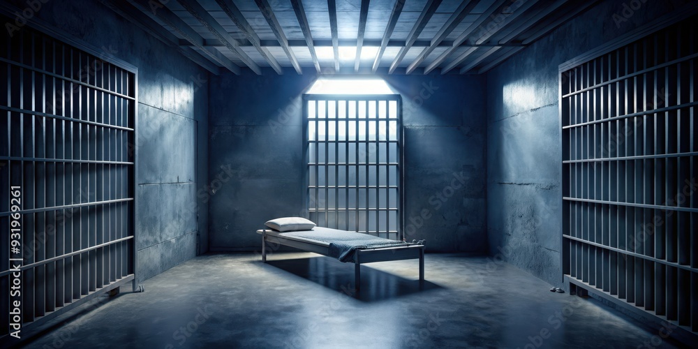Dark and eerie rendering of a prison cell at night, dark, cell, prison ...