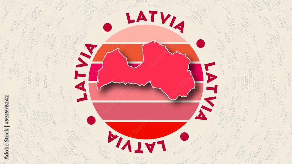 Latvia logo intro. Badge with the circular name and map of the country. Awesome Latvia round ...